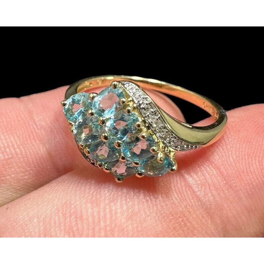 Michelle Albala 14k Ring Pronged Sky Blue Topaz and Pave Diamond Size ...