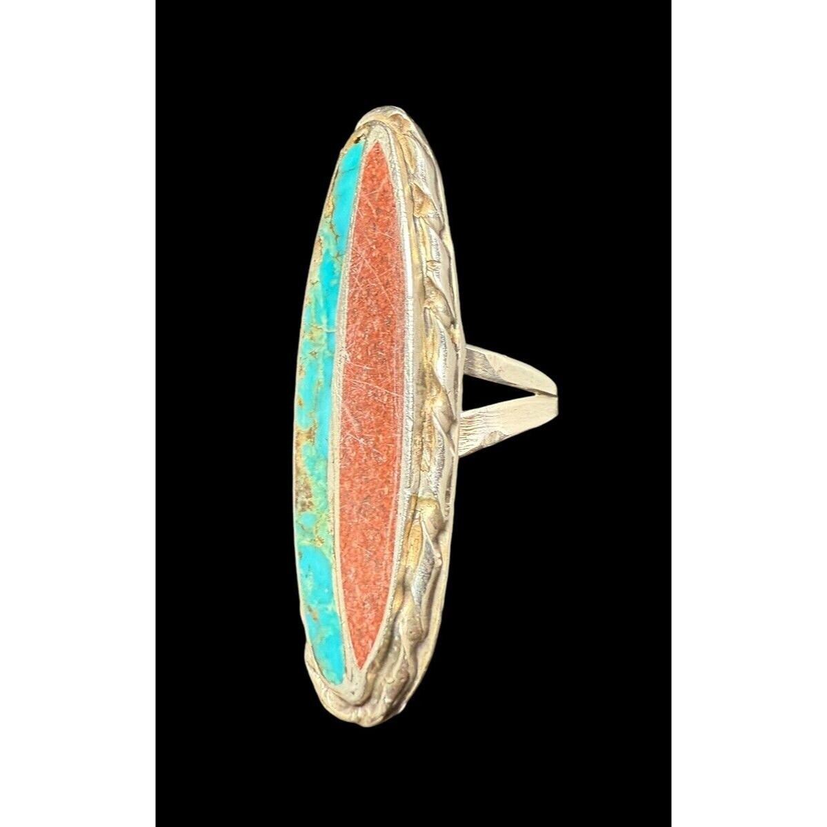 Norman Lee Navajo Ring Sterling Silver Turquoise Coral Native American ...