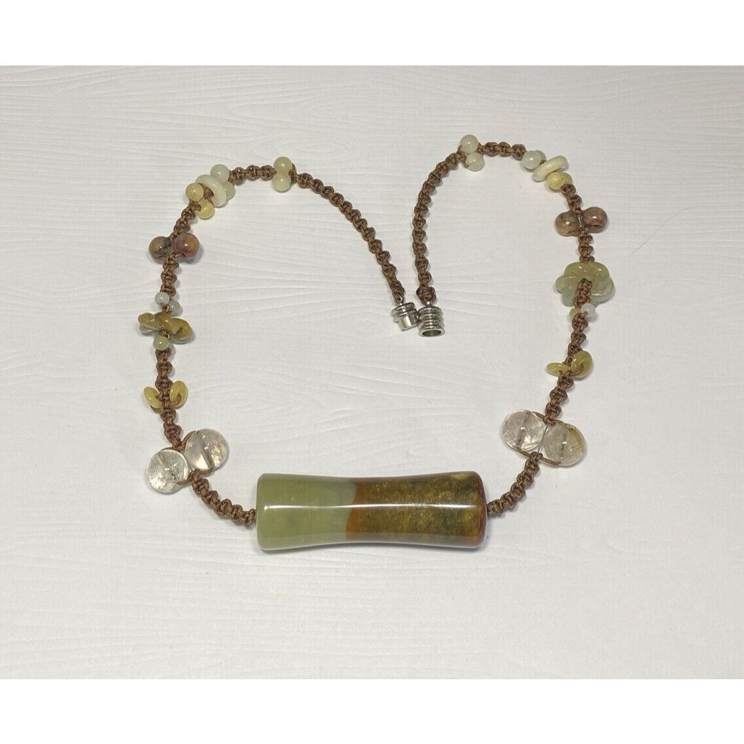 Antique Chinese Jade Barrel Pendant Floral Silk Hand Knotted Beaded ...