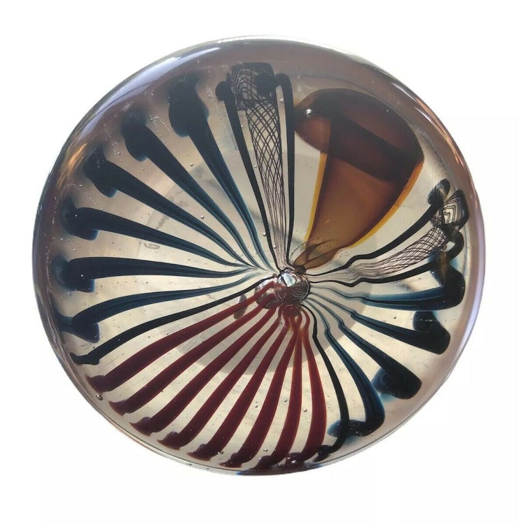 Hermann Lunn Disk Paperweight Double Sided Red Black Brown Swirled ...