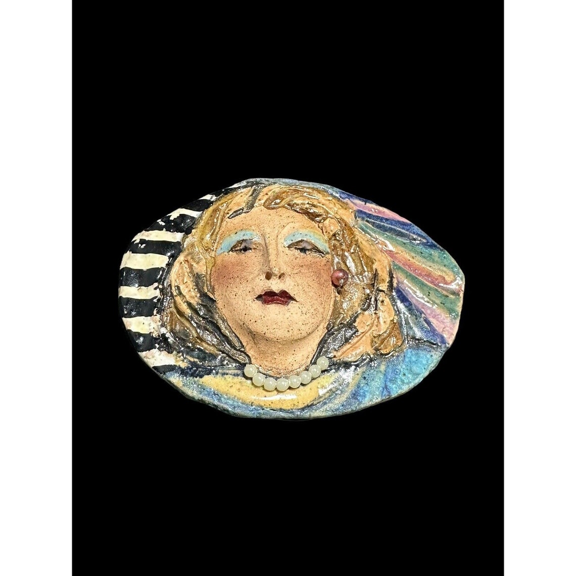 MW Ceramic Brooch Pin Woman Wearing Make up Beauty Designer Hand ...