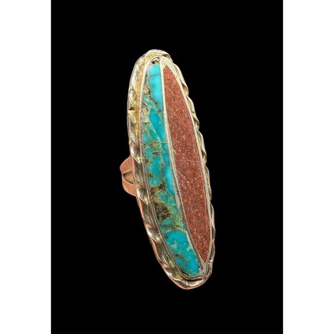 Norman Lee Navajo Ring Sterling Silver Turquoise Coral Native American ...