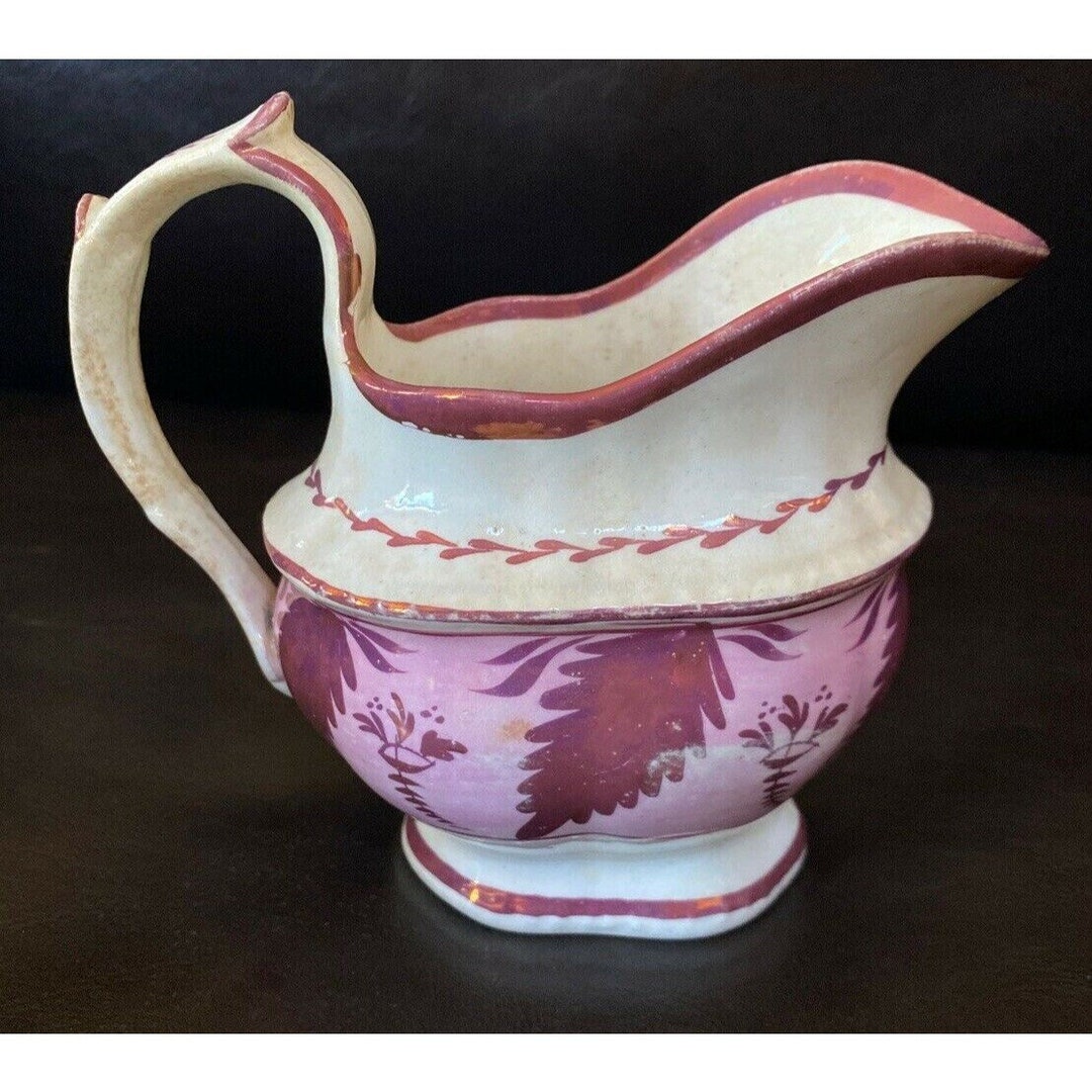 Vintage Antique English Lusterware Creamer Pitcher W/ Floral Foliage ...