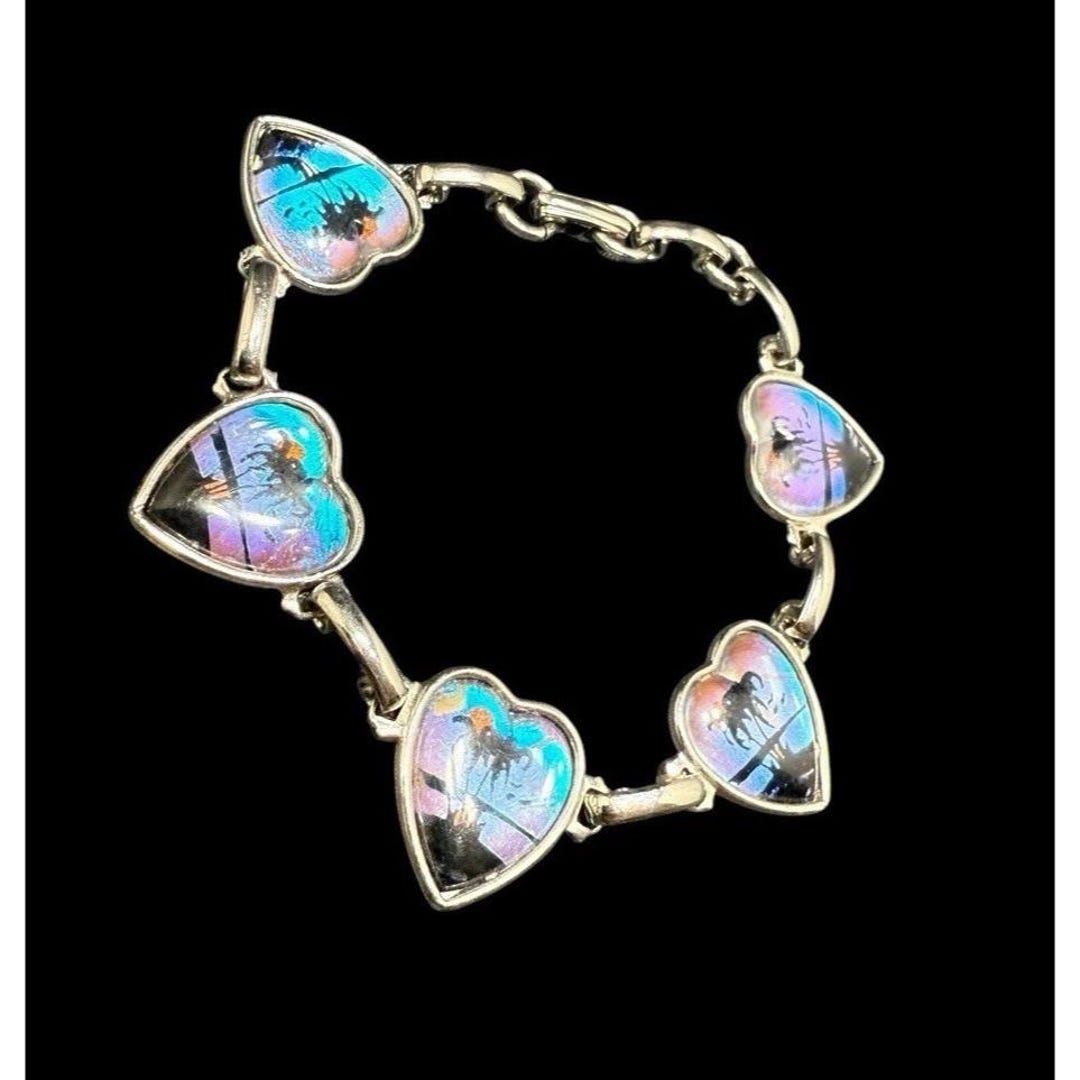 Vintage Morpho Butterfly Wing Heart Bracelet Silver Tone 7.25” - Etsy