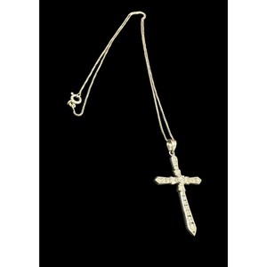 FAS 925 Italy Box Chain Necklace and CZ Cross Pendant Sterling Silver ...