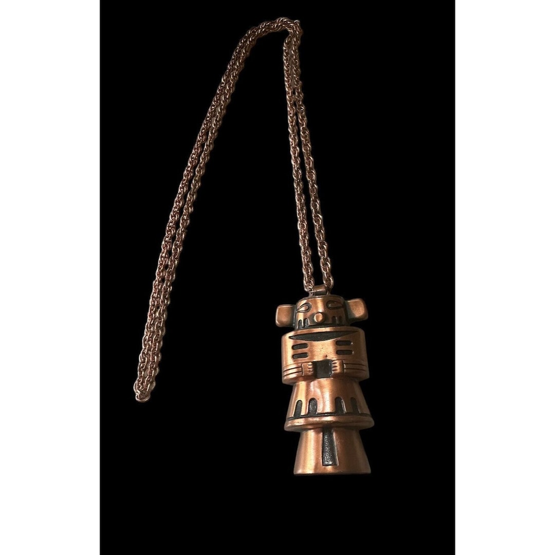 Vintage Pendant Solid Copper Incan Mayan Aztec Figurine Necklace Bell ...