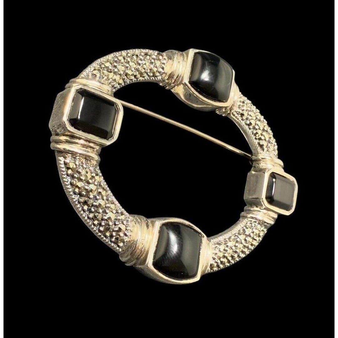 Judith Jack Brooch Sterling Silver Black Onyx Marcasite Art Deco Pin - Etsy