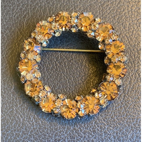 Vintage Warner Topaz Rhinestone Wreath Brooch Pin Pro… - Gem