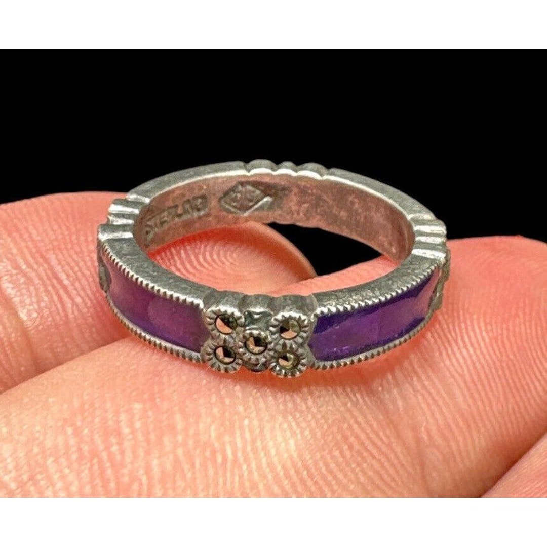 Judith Jack Sterling Silver RING Marcasite and Purple Enamel - Etsy
