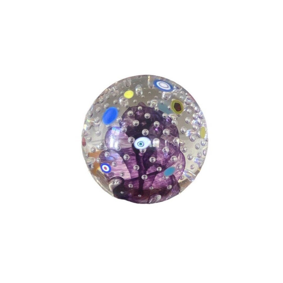 Vintage Glass Eye Studio Paperweight Millefiori Purple Swirl Art Glass ...