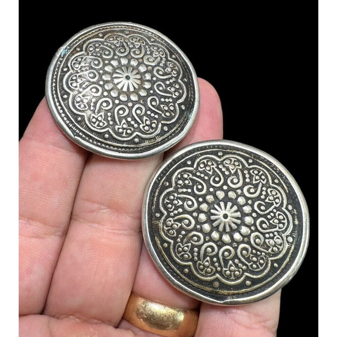 Earrings 925 Scrollwork Etched Round Textured Sterling Silver Pierced 1 ...