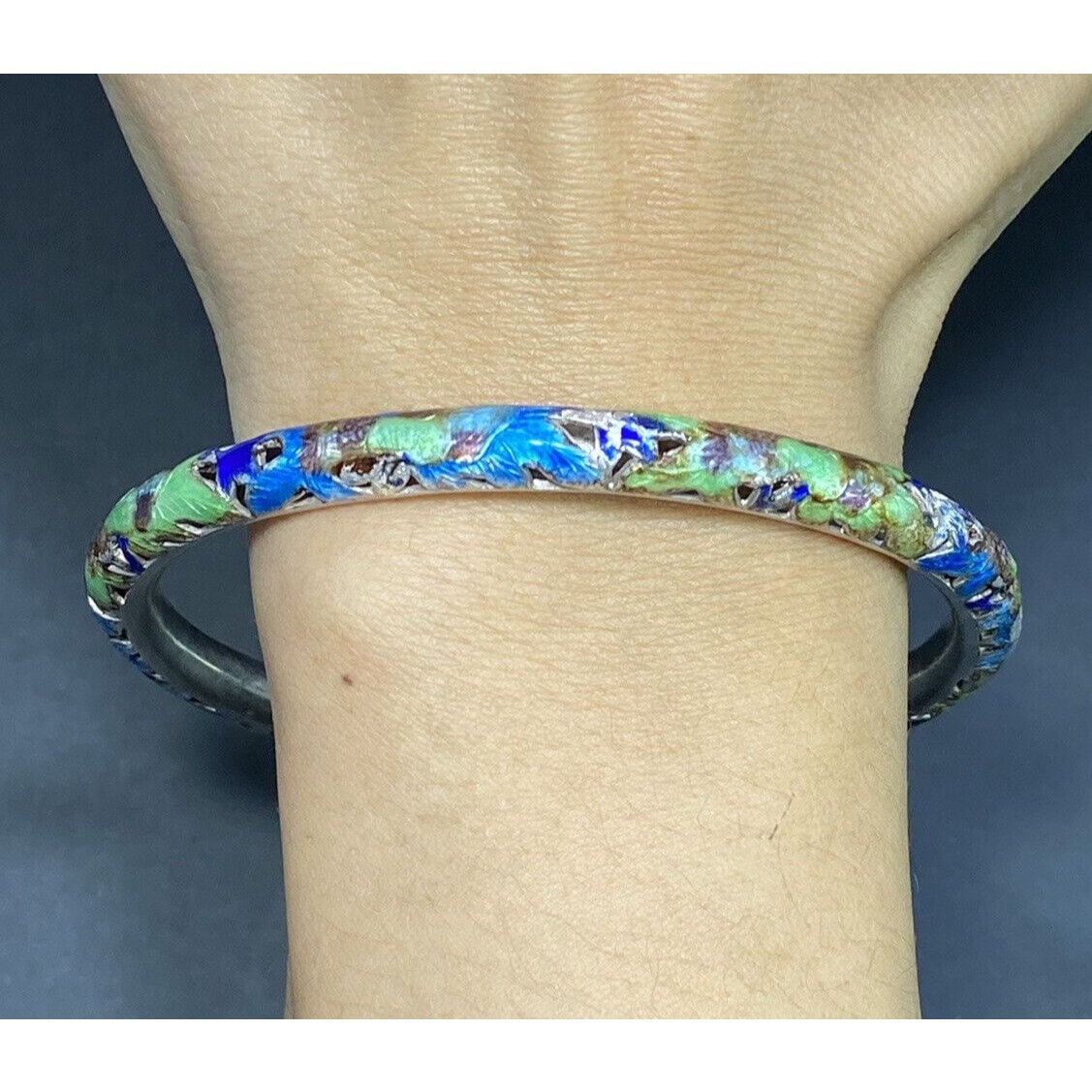 Antique Chinese Silver Cloisonne Bangle Bracelet Floral Flowers Vintage Etsy Ireland