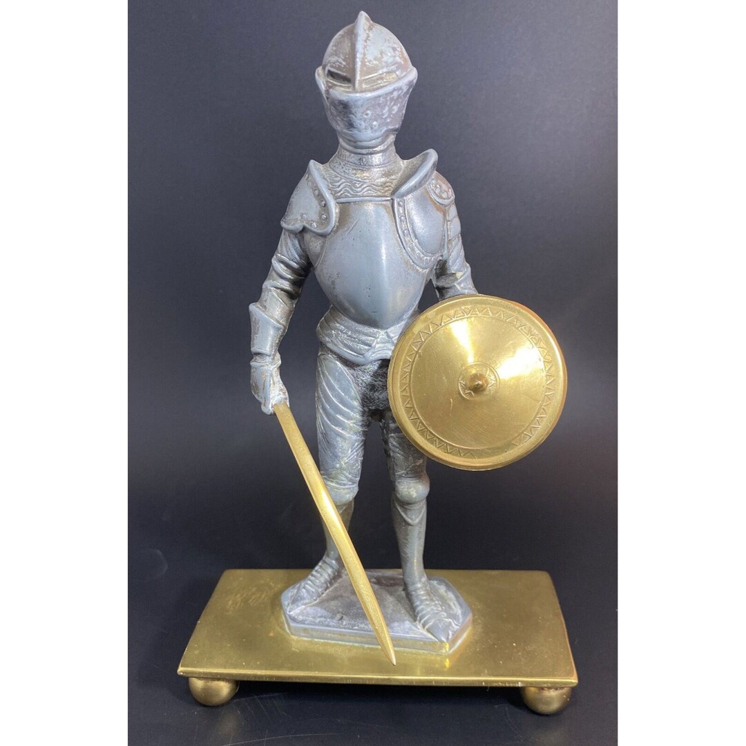 Vintage Iron Brass Knight in Shining Armor Figurine Sword and Shield ...