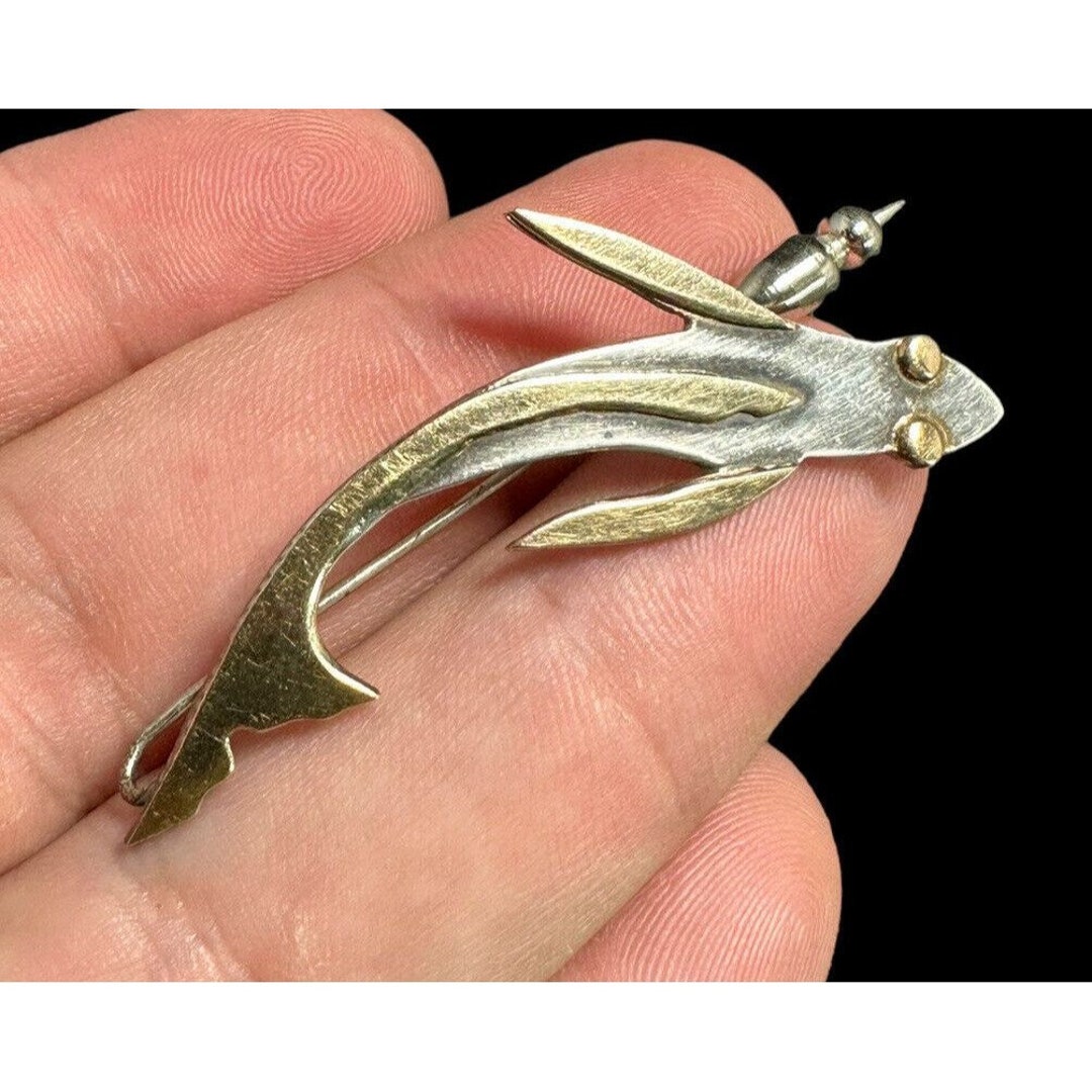 Mid Century Modern 14k and Sterling Silver Fish Brooch Pin Artisan ...