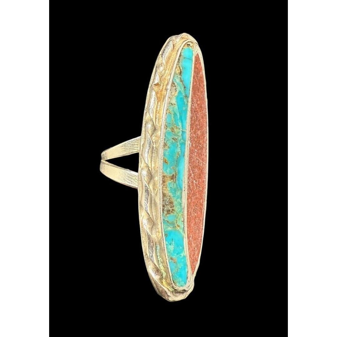 Norman Lee Navajo Ring Sterling Silver Turquoise Coral Native American ...