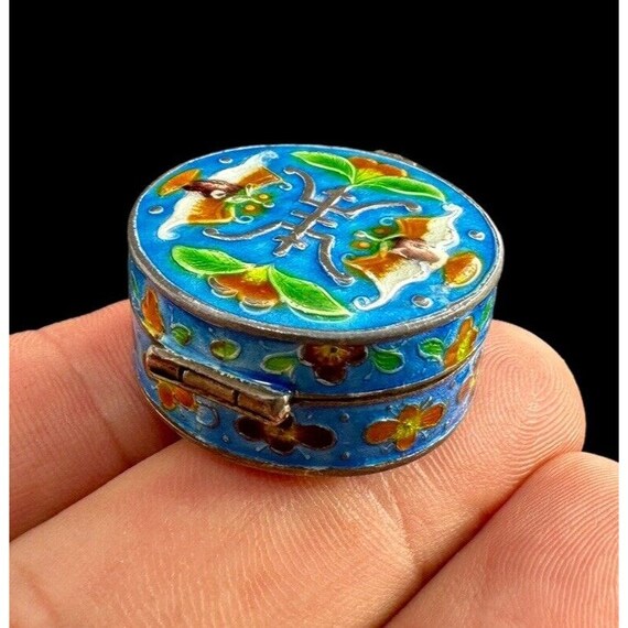 Vintage Silver Hand Painted Chinese Cloisonne Round T… - Gem