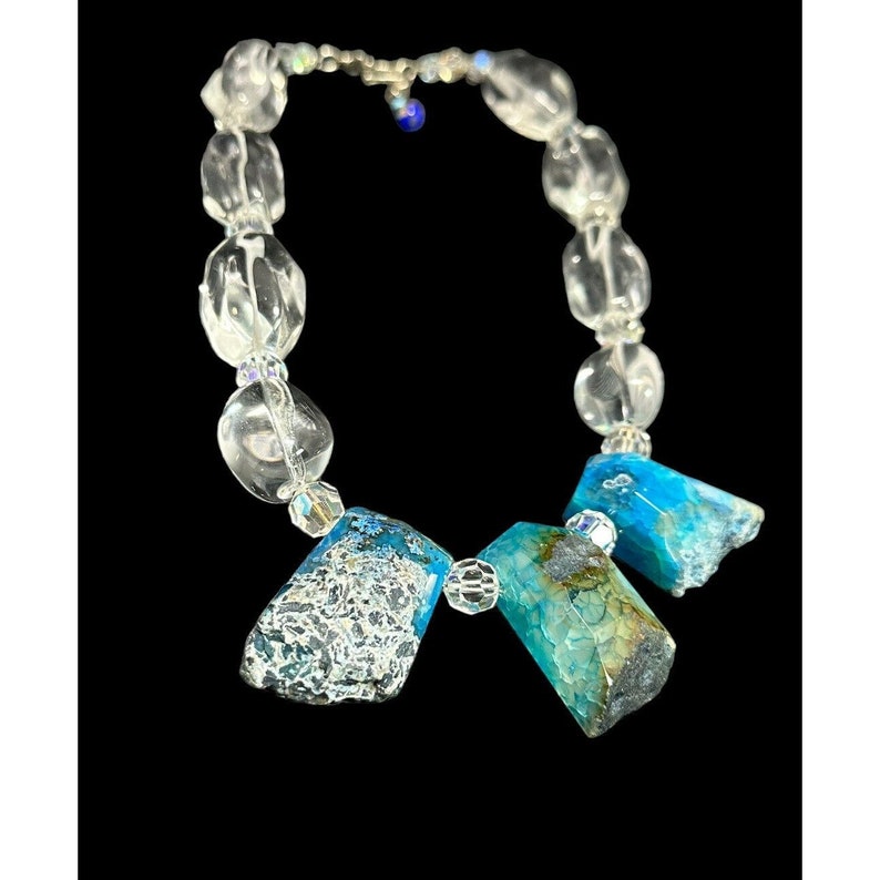 Natural Blue Larimar Necklace Clear Rock Crystal Beads 21 in Raw ...