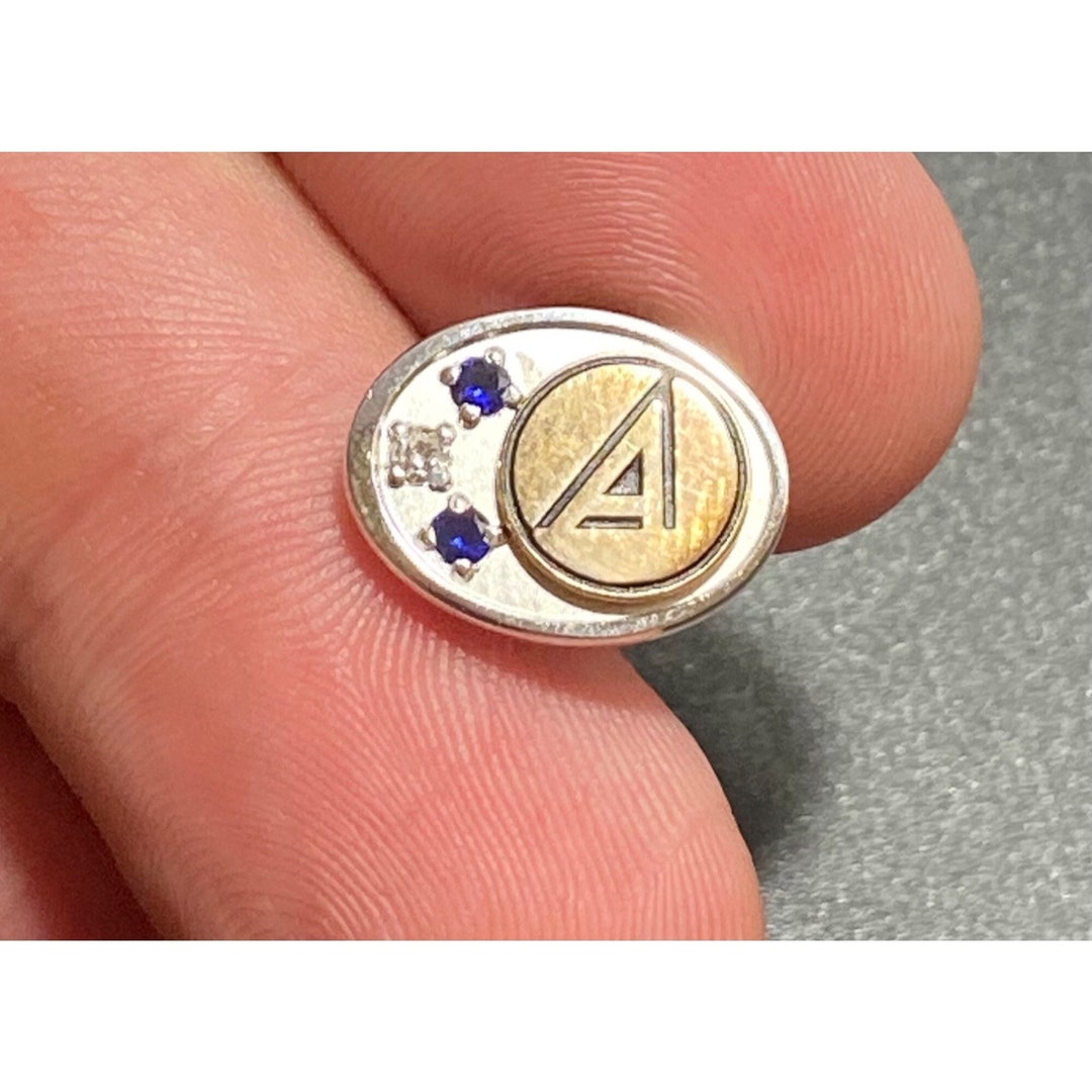 10K EMB CTO Lapel Pin Diamond Sapphire Chips A Two Tone Vintage - Etsy