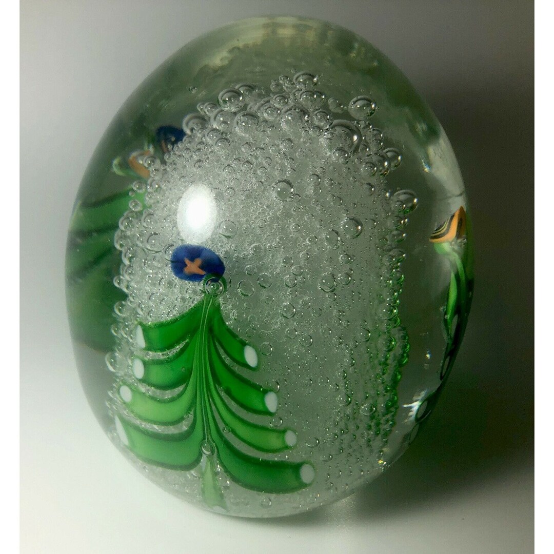 1980 Christmas 3 Christmas Tree Art Glass Paperweight Controlled ...