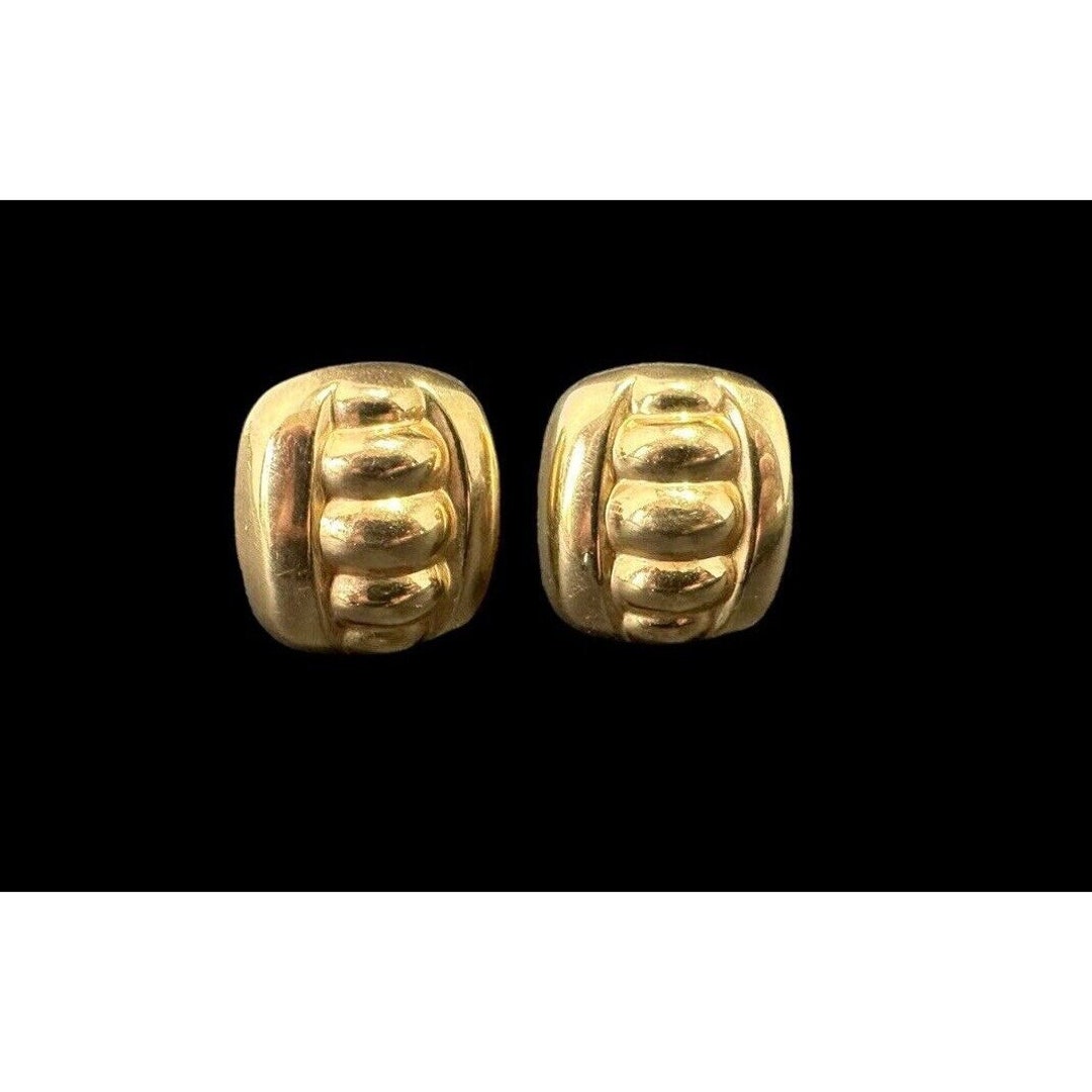 GCJ 14k Gold Earrings George Carter Jessup Ribbed Puffy Omega Back 6.7 ...