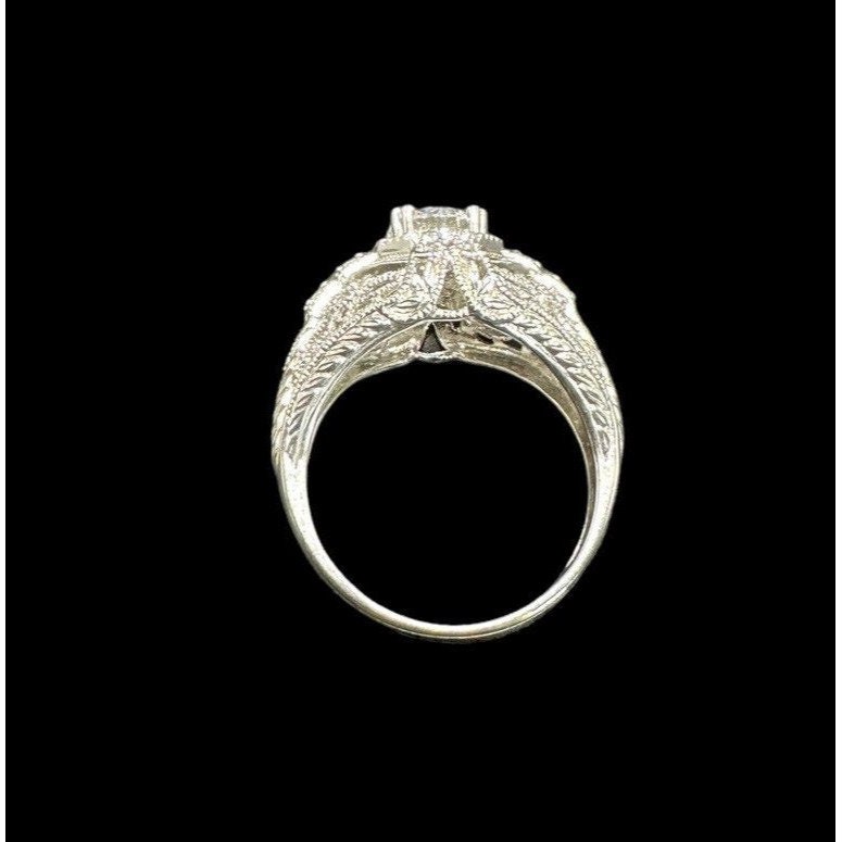 Signed MEDA 925 Ring Sterling Silver Clear CZ Cubic Zirconia Filigree ...