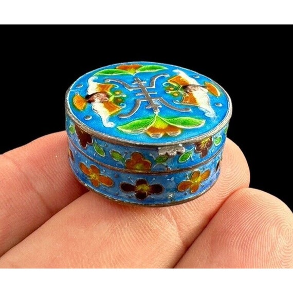 Vintage Silver Hand Painted Chinese Cloisonne Round T… - Gem