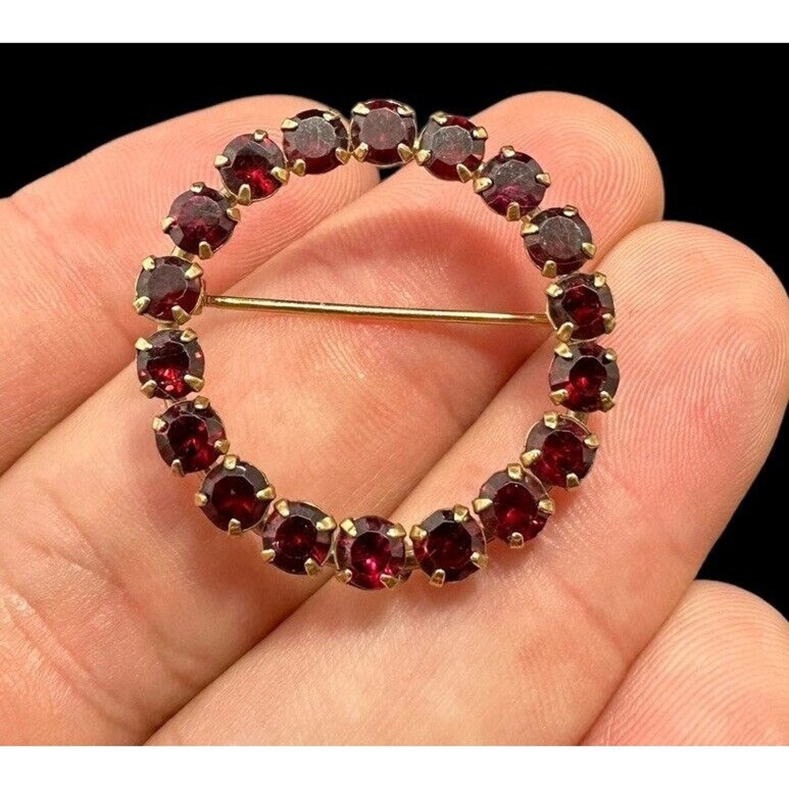 Vintage Winard 12k Gold Filled Red Garnet Round Wreath Brooch Pin - Etsy