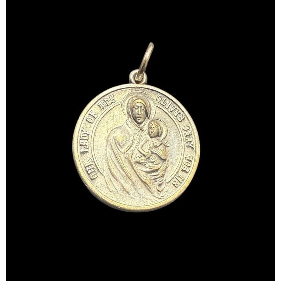 Our Lady of Olives Medal Charm Pray for Us Religious Silver Tone 3/4 ...