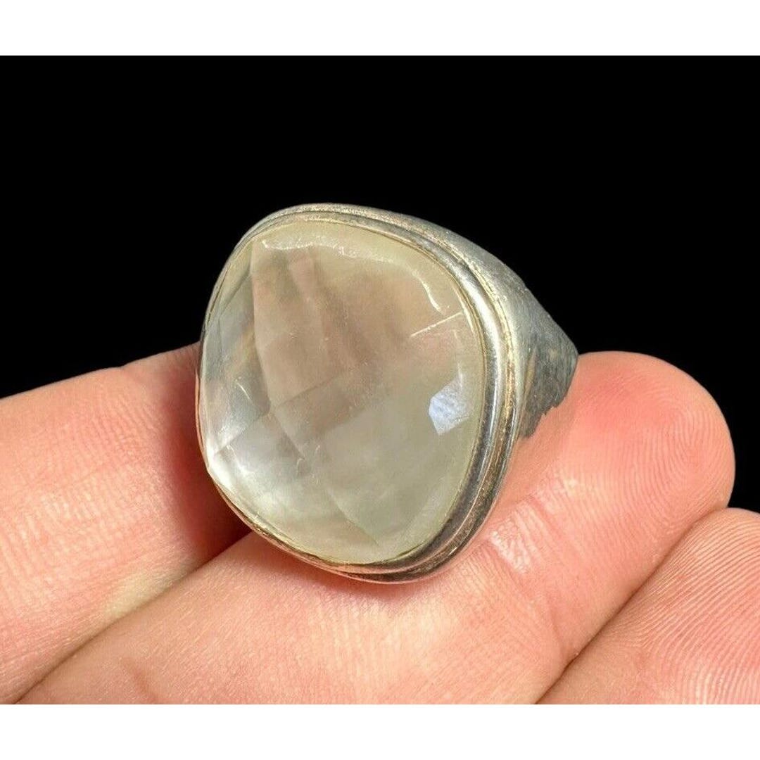 925 FAS Faceted Quartz Mother of Pearl Dome Cocktail Wide Ring Size 8. ...
