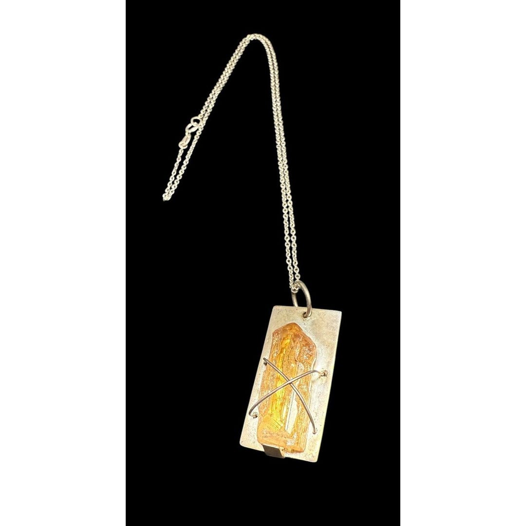 Vintage Modernist Sterling Silver Orange Quartz Pendant Chain Necklace ...