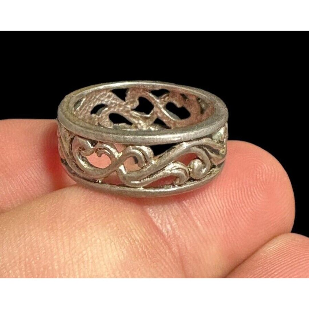 Ring Signed SC Sterling Silver Scrollwork Wide Band Figural Size 7.75 ...