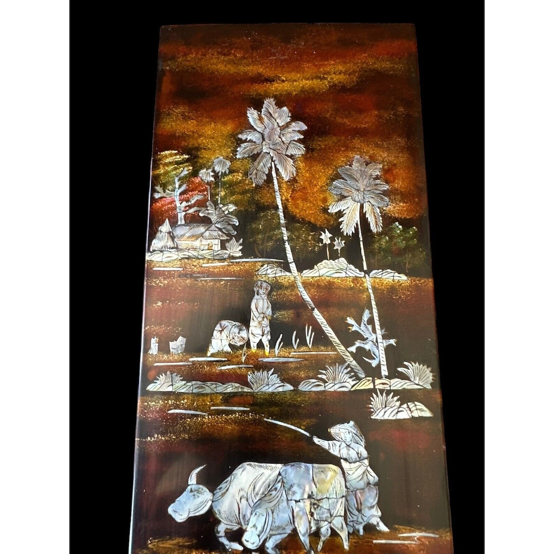 Vintage Asian Wall Panels Plaques Mother of Pearl Black - Etsy