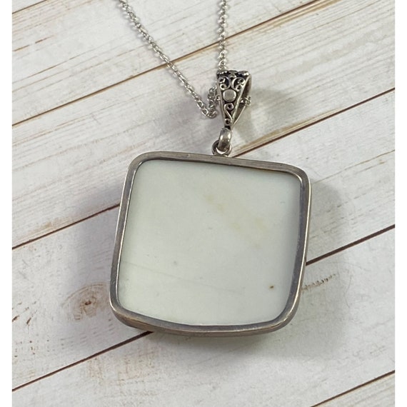 925 Chinese Porcelain Shard Square Pendant 18 inch Ch… - Gem