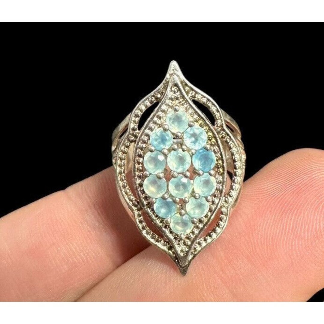 SIGNED PTI 925 Statement Ring Sterling Silver Aquamarine Gemstone Band ...