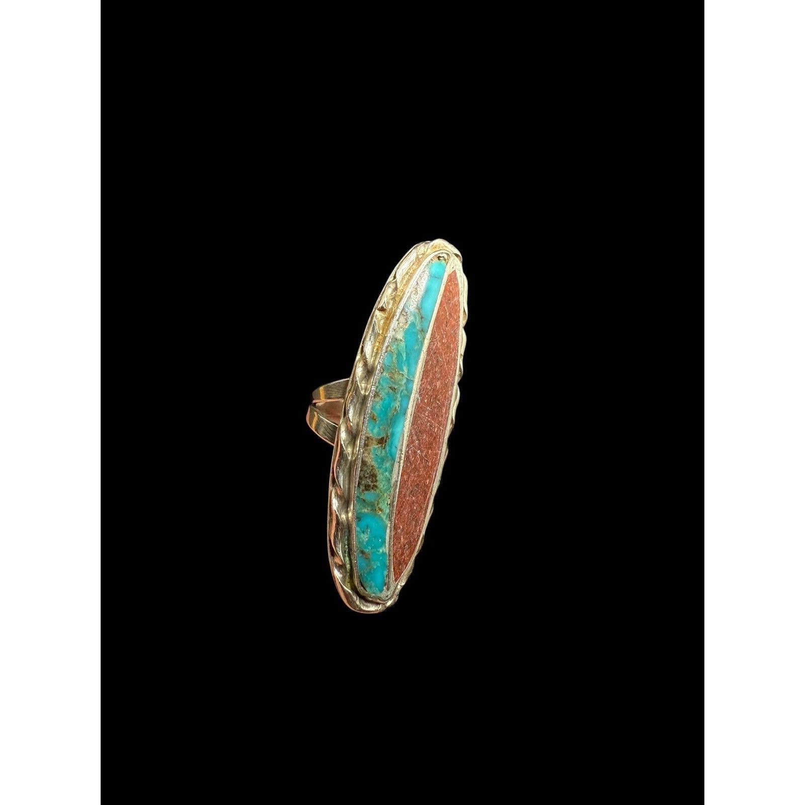 Norman Lee Navajo Ring Sterling Silver Turquoise Coral Native American ...
