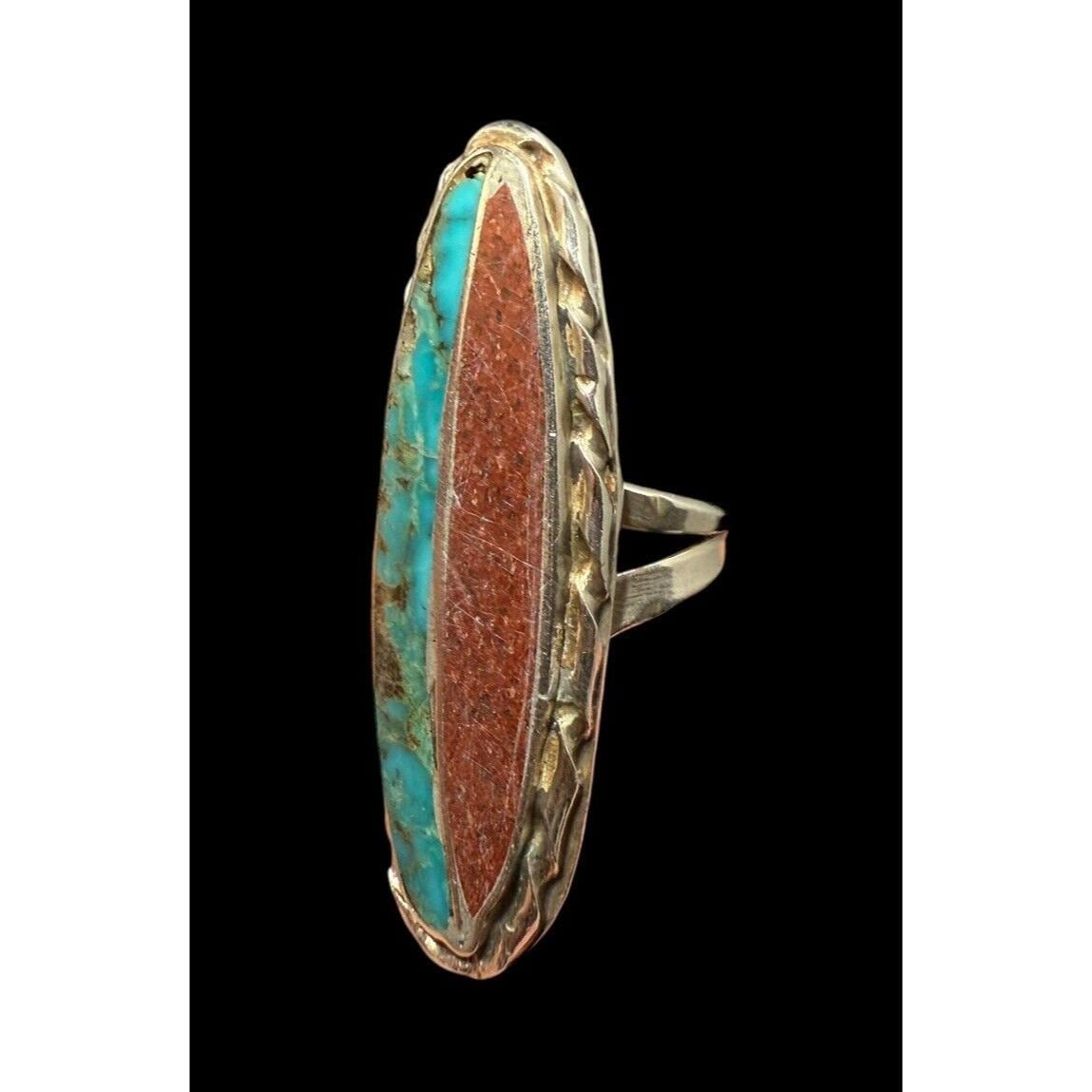 Norman Lee Navajo Ring Sterling Silver Turquoise Coral Native American ...