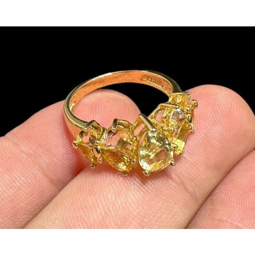 Signed Ross Simons 925 Ring Citrine Two Row Gold Over Sterling Band ...