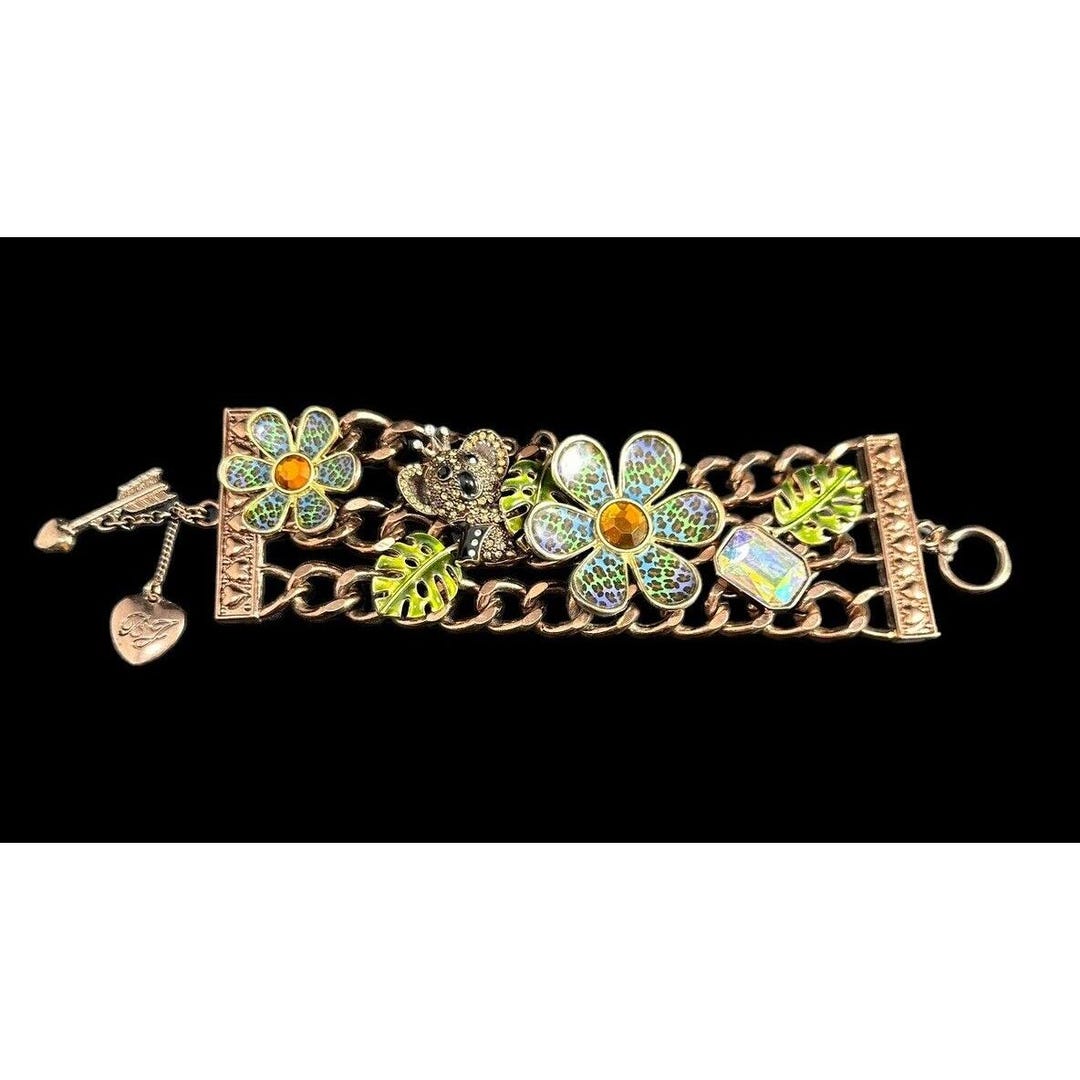 Bracelet Signed Betsey Johnson Koala King Flowers Leaves 8 Inches Chain ...