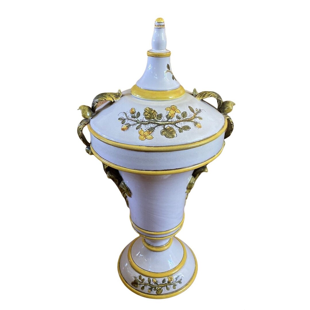 Meiselman Imports Italy Hand Painted Statement Vase Yellow Floral ...