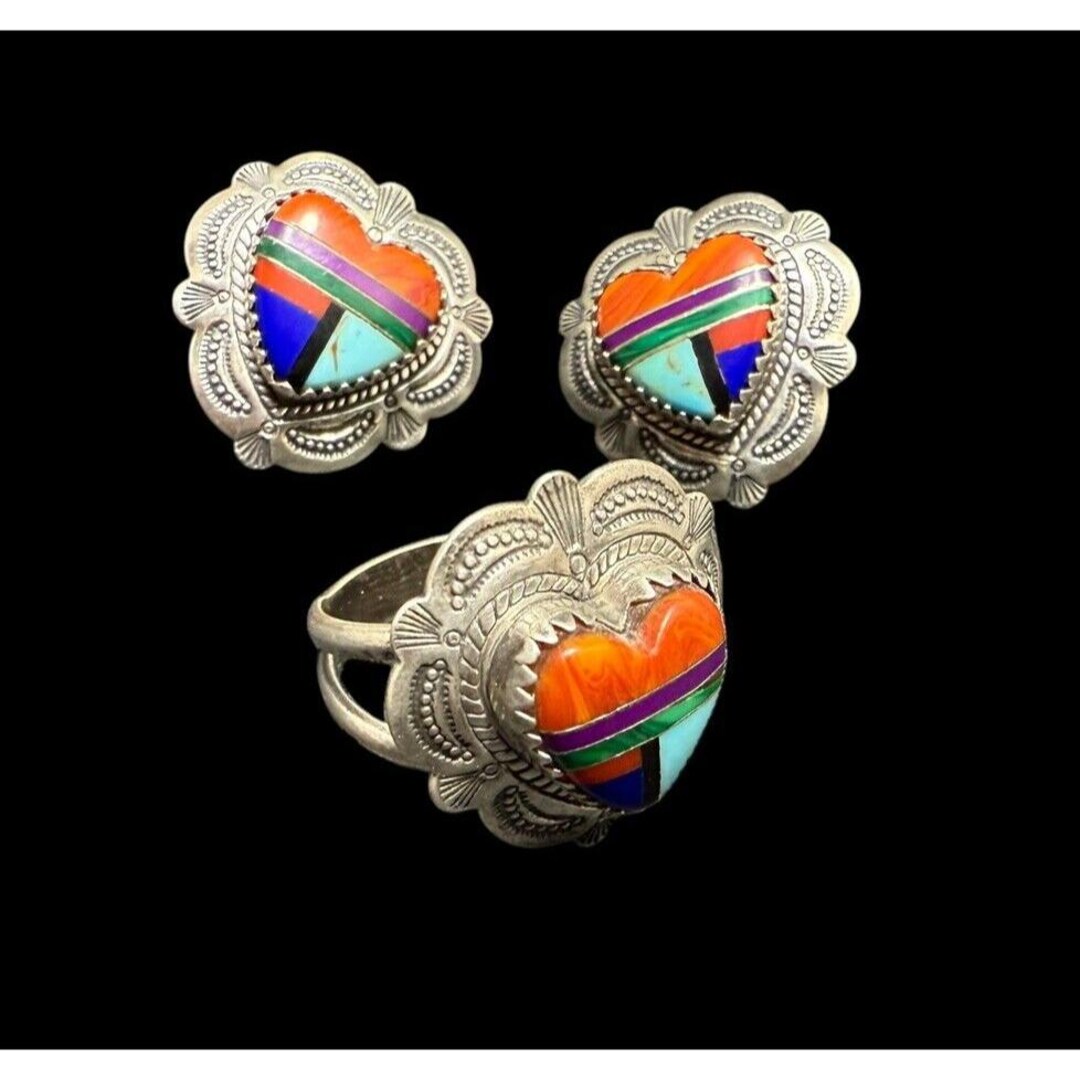 Vintage QT Quoc Sterling Silver Jewelry Set Multi Gemstone Heart ...