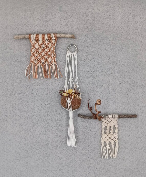 3 Mini Macrame Decor Potted Plants Fairy House Dollhouse - Etsy