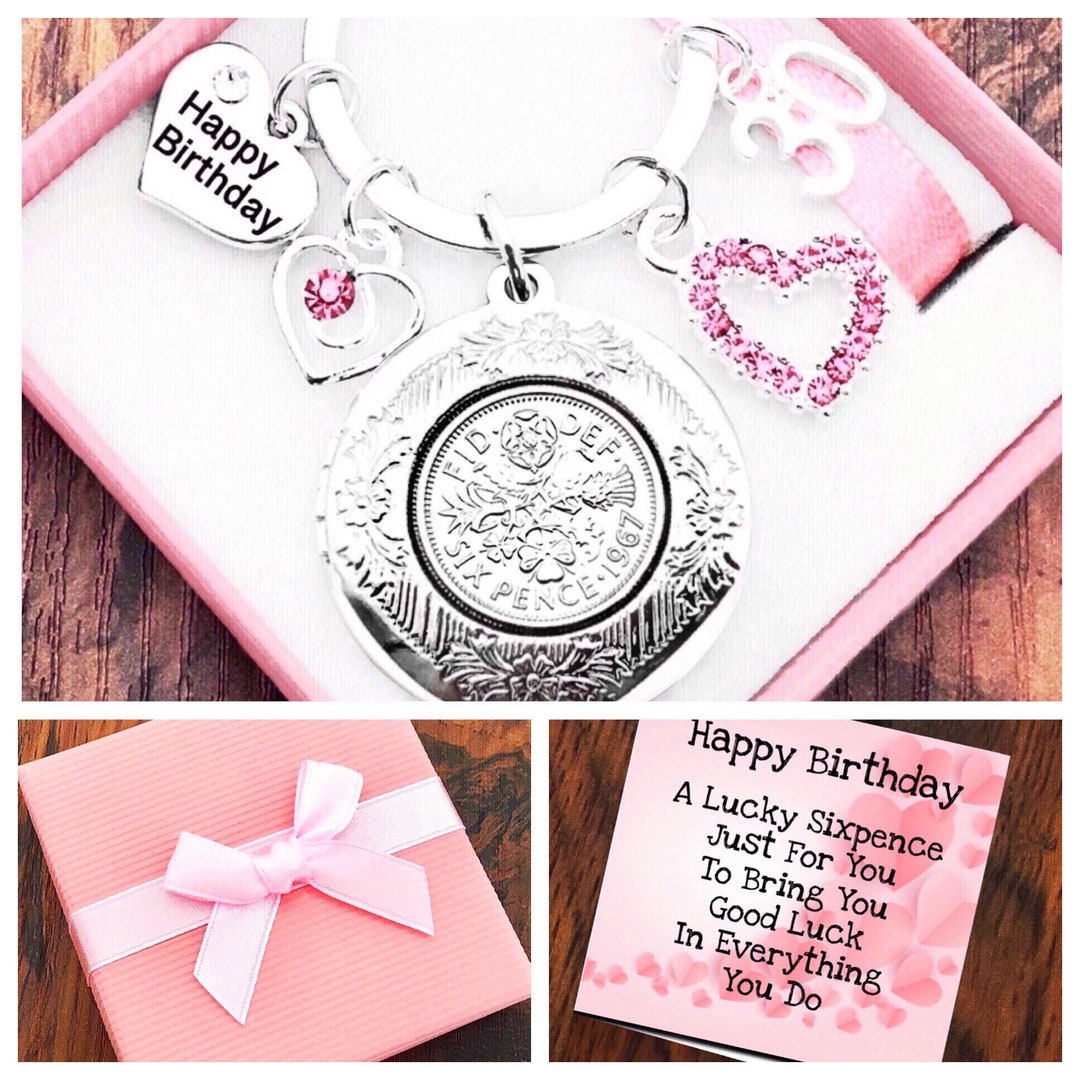 Happy 60th Birthday Gift, Round Locket, Lucky Sixpence Keyring, Choice ...