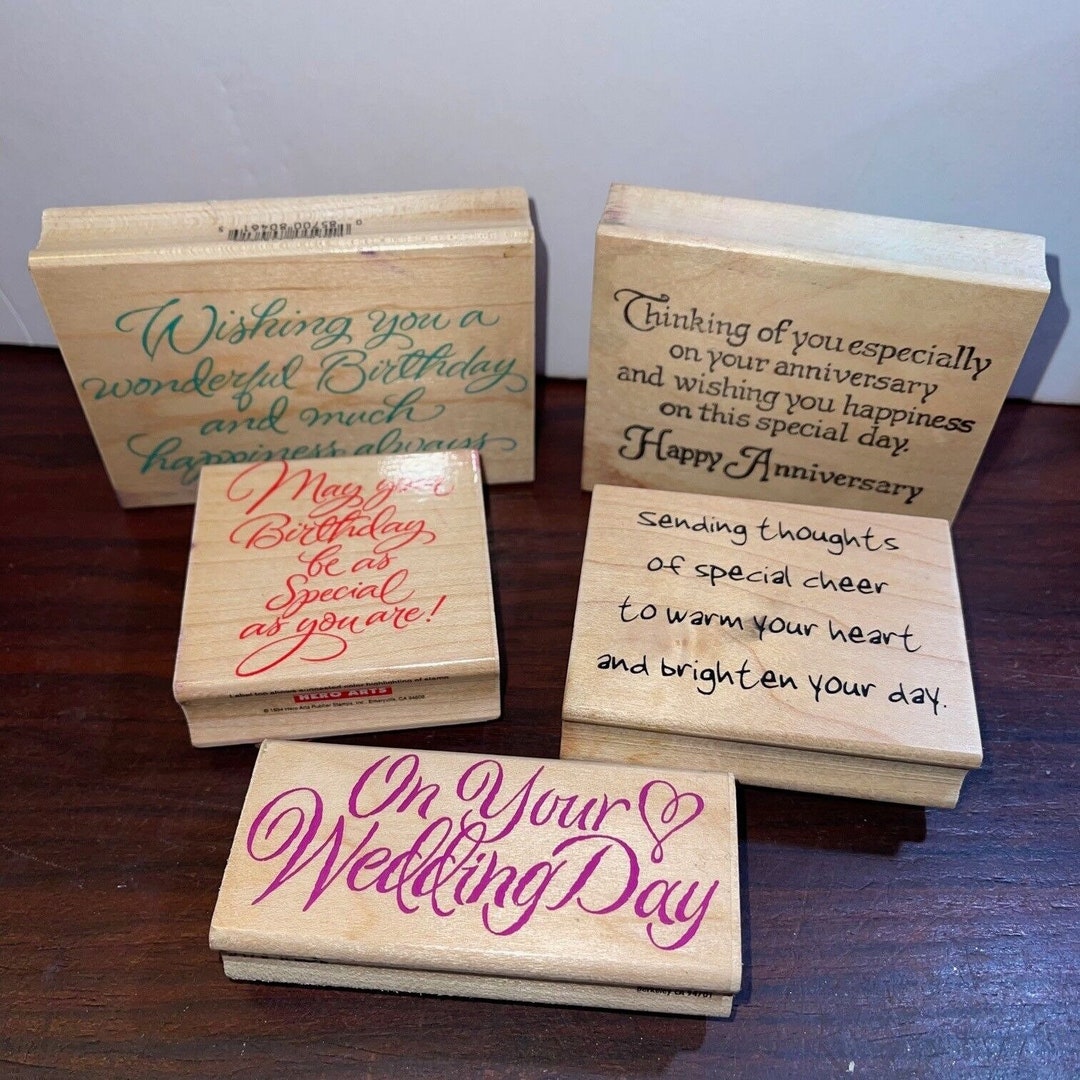 6 Wood Mounted Rubber Stamps Card Making Birthday Anniversary - Etsy