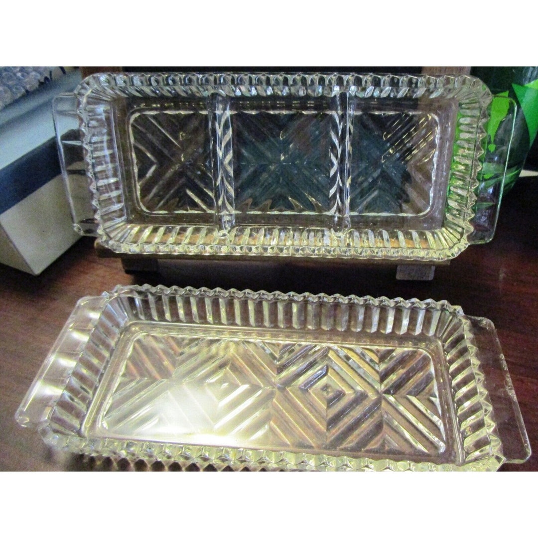 EAPG Clear Glass Relish Dishes Appetizer Plates Serving Trays Set of 2 ...