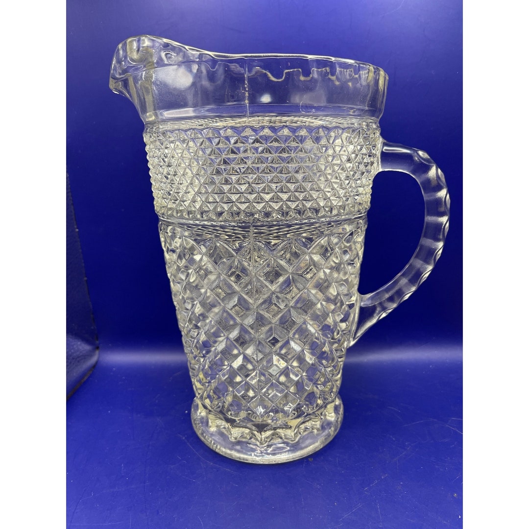 VTG Anchor Hocking Wexford Pitcher Clear Pressed Glass Diamond Pattern ...