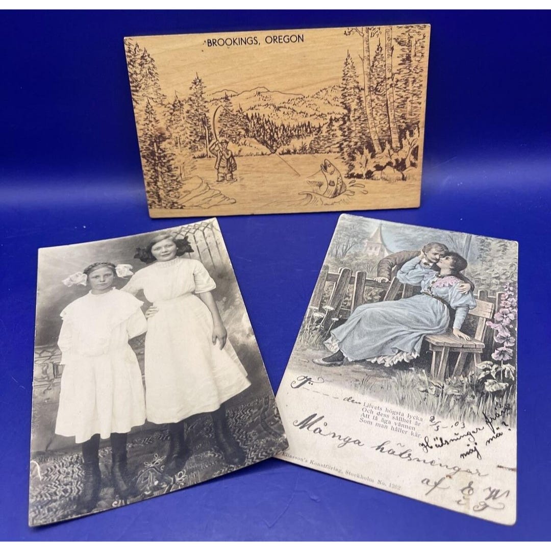 Vintage Post Cards Ephemera Foreign Wood Photograph Lot of 3 People ...