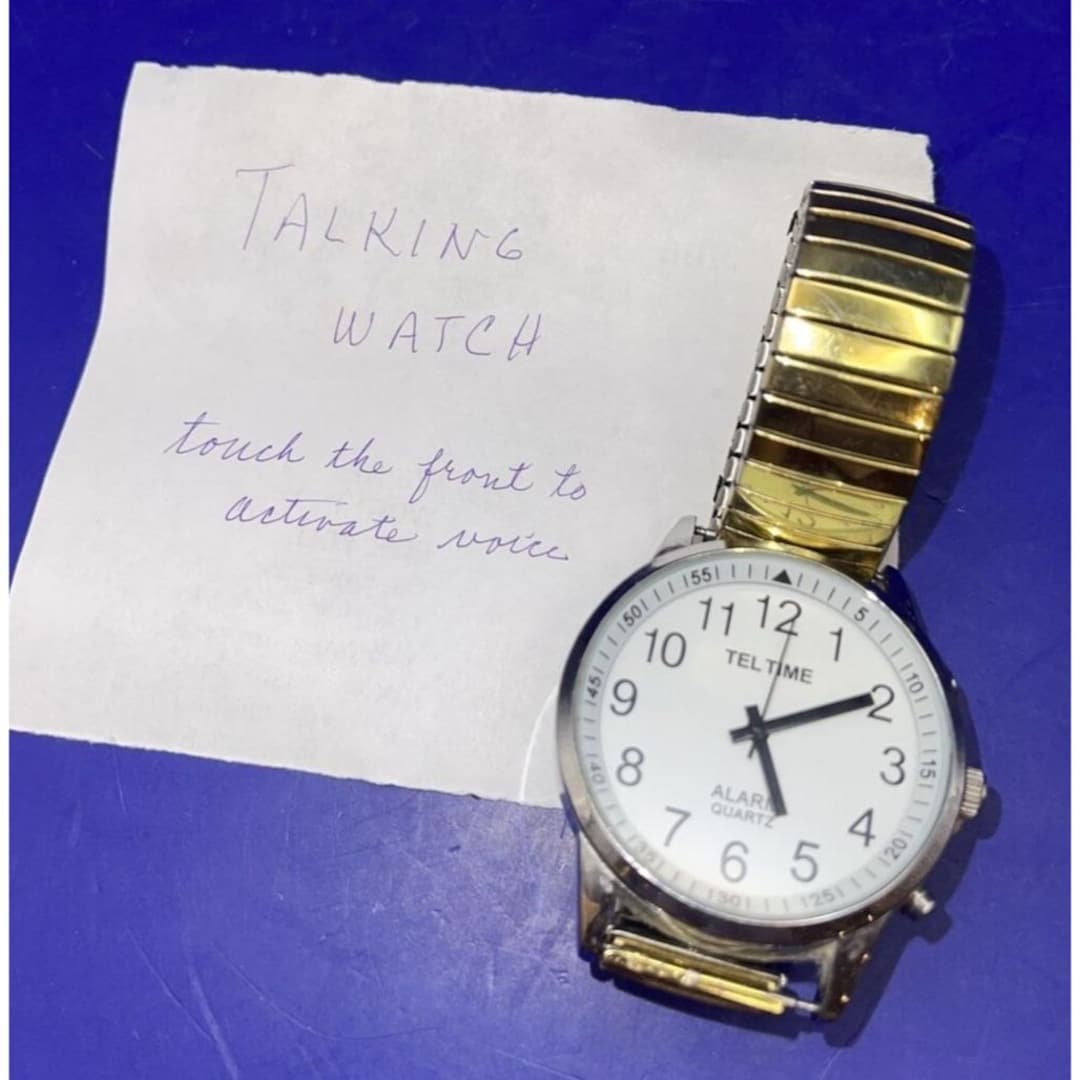 Tel Time Large Face Talking Watch Gold Tone Stretch Band Works Blind ...