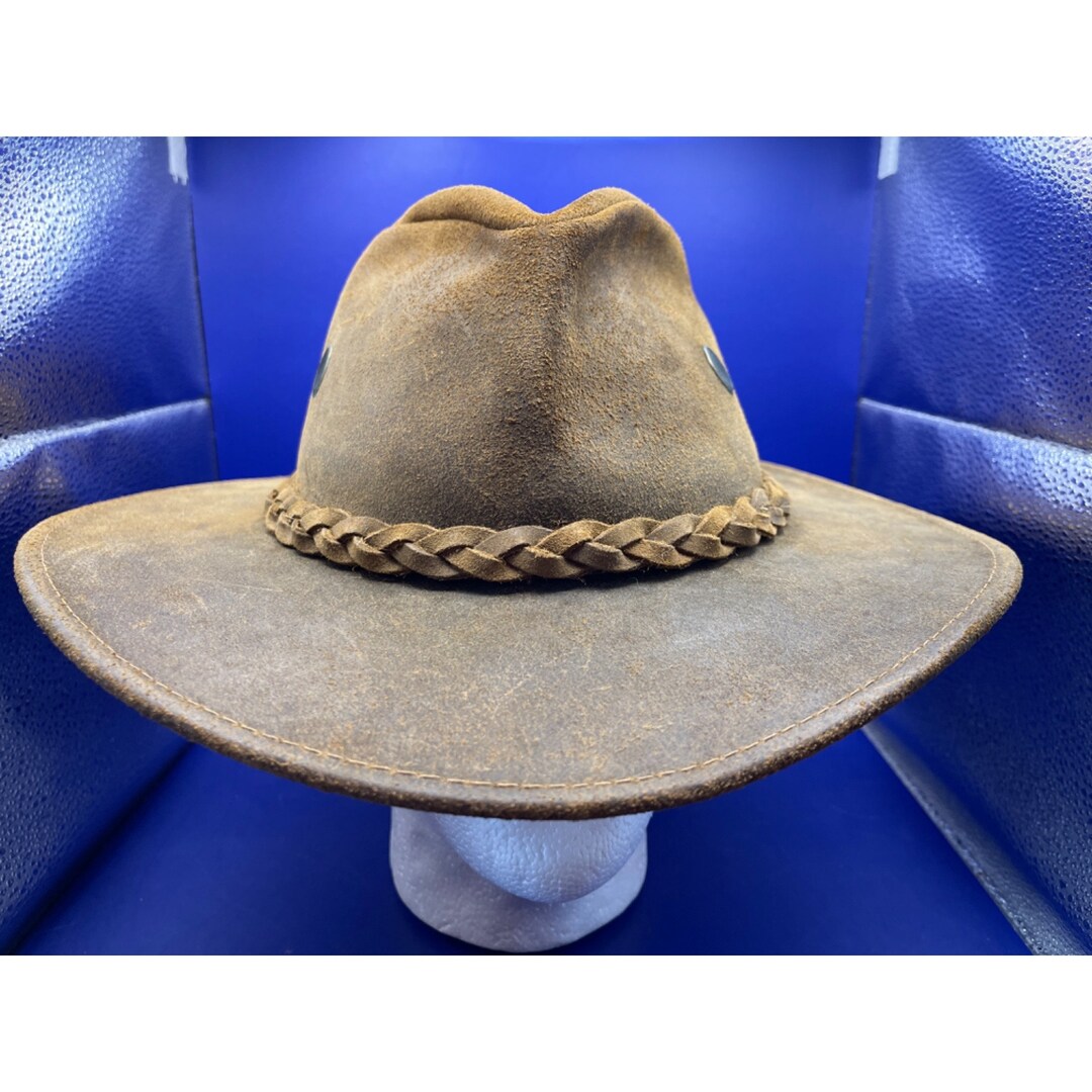 Vintage Wilson Leather Brown Distressed Wide Brim Outback Cowboy Hat ...