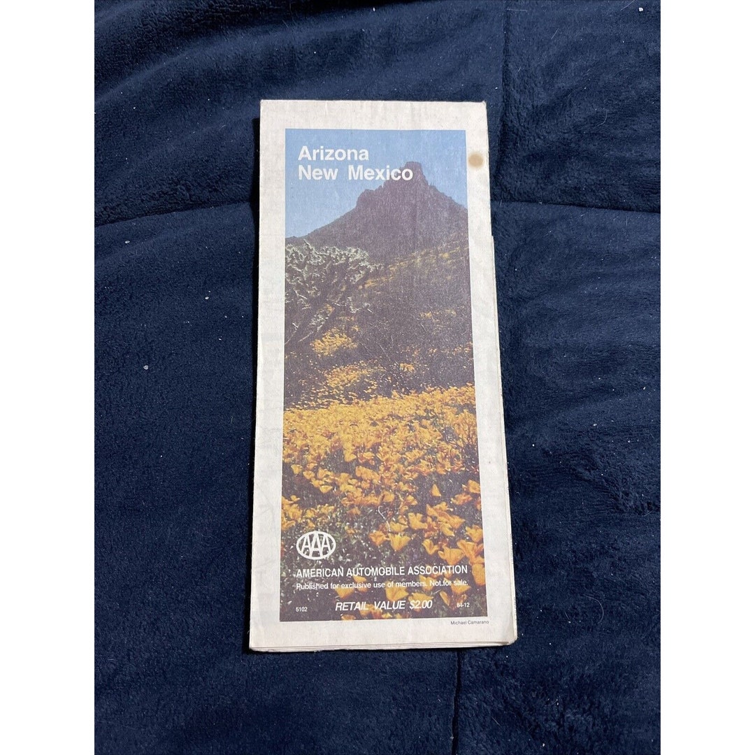 Vintage AAA Folding Highway Road Map Arizona New Mexico 1985 City State ...