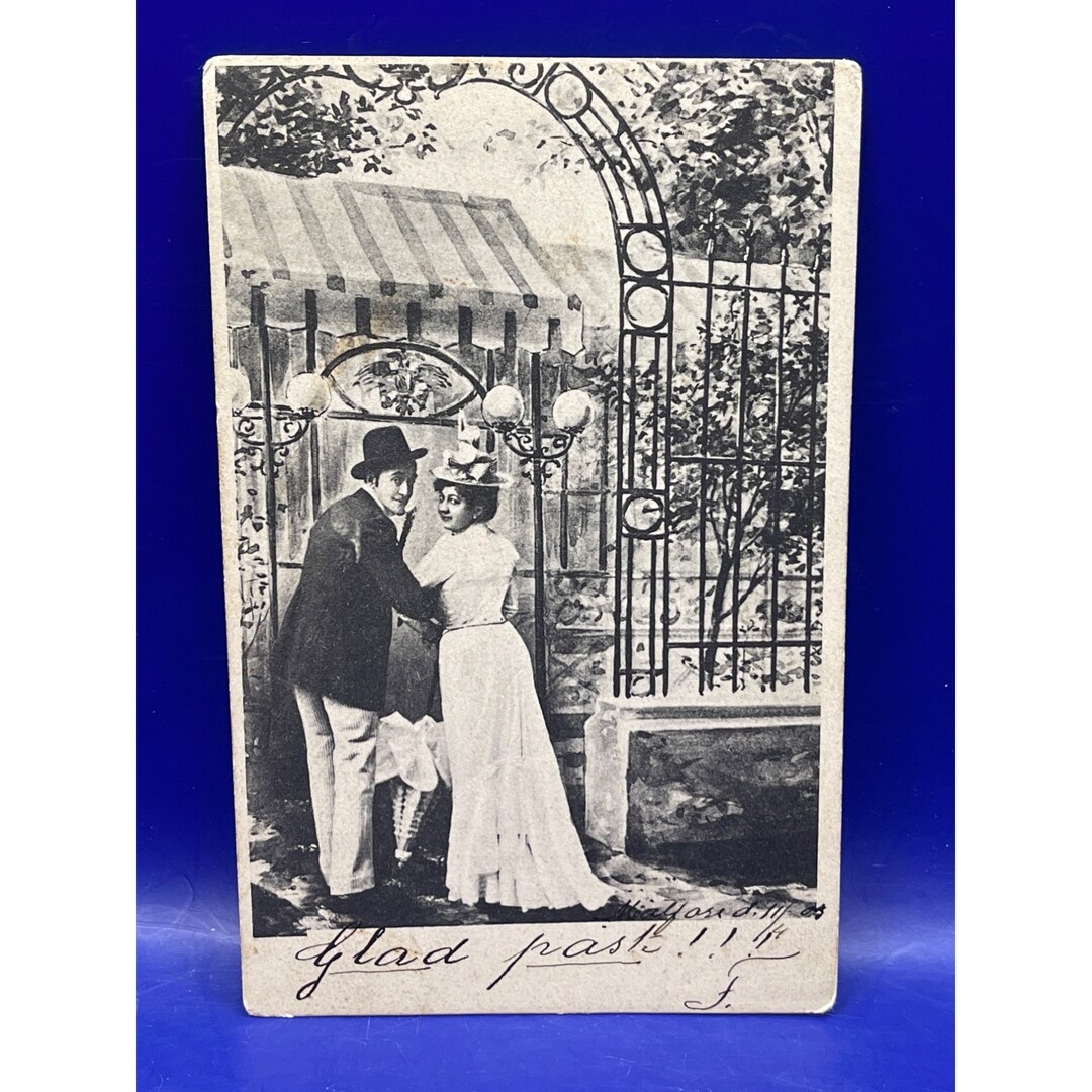 Vintage Antique Foreign Postcard Paper Ephemera French Courting Couple ...